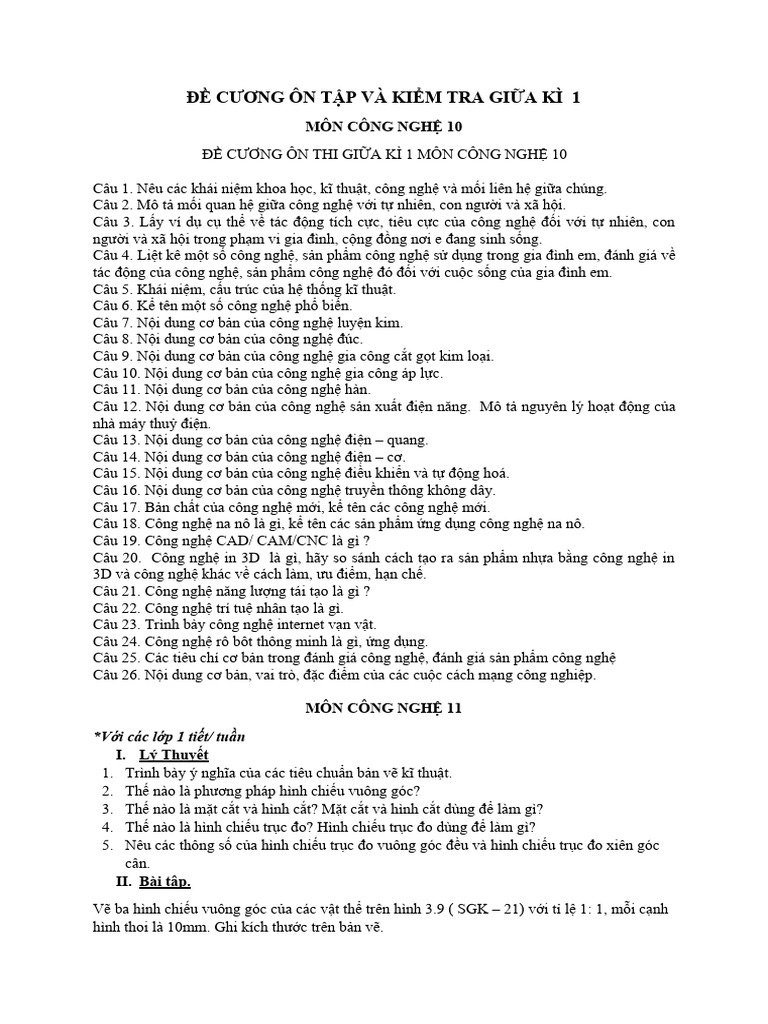 CN DE - CUONG - ON - TAP - GIUA - KI - 1 - Mon - CONG - NGHE - K11 - Nam - Hoc - 22-23 - 5ecc5 | PDF