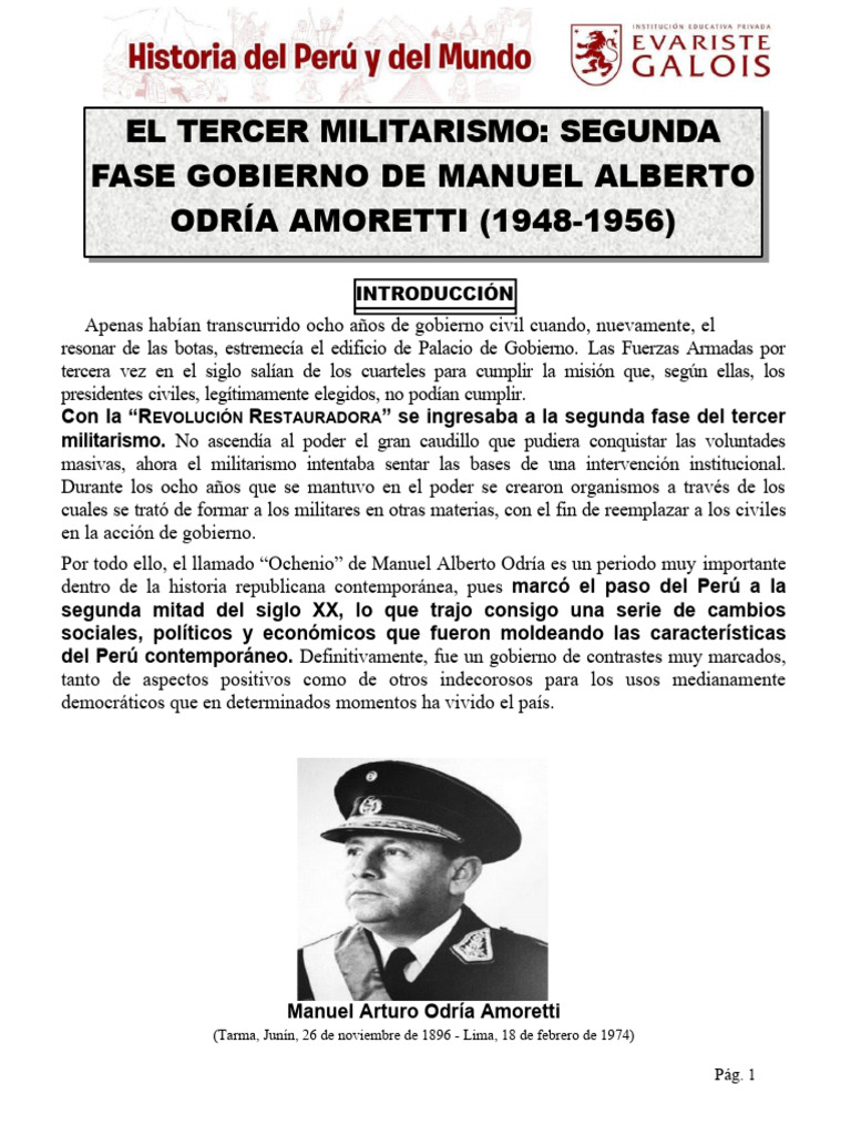 El Ochenio de Odría | PDF | Perú | Gobierno