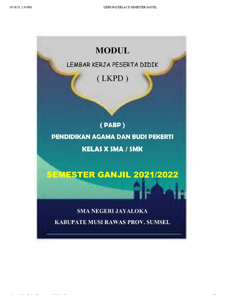 LKPD Pai Kelas X Semester Ganjil | PDF
