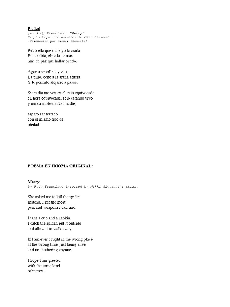Piedad: Por Rudy Francisco: "Mercy" | PDF