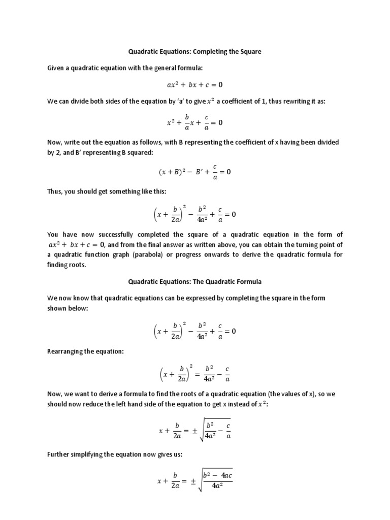 Completing the Square in Quadratics | PDF | Teaching Methods & Materials