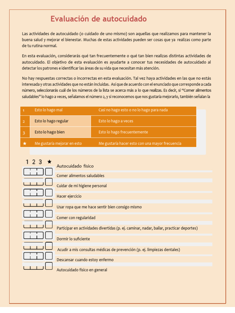 Cuestionario de Autocuidado | PDF | Sicología