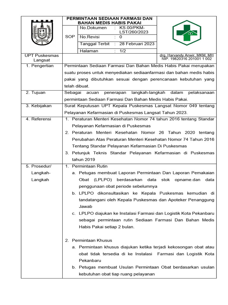 Sop Permintaan Obat Fix Bangeeet | PDF