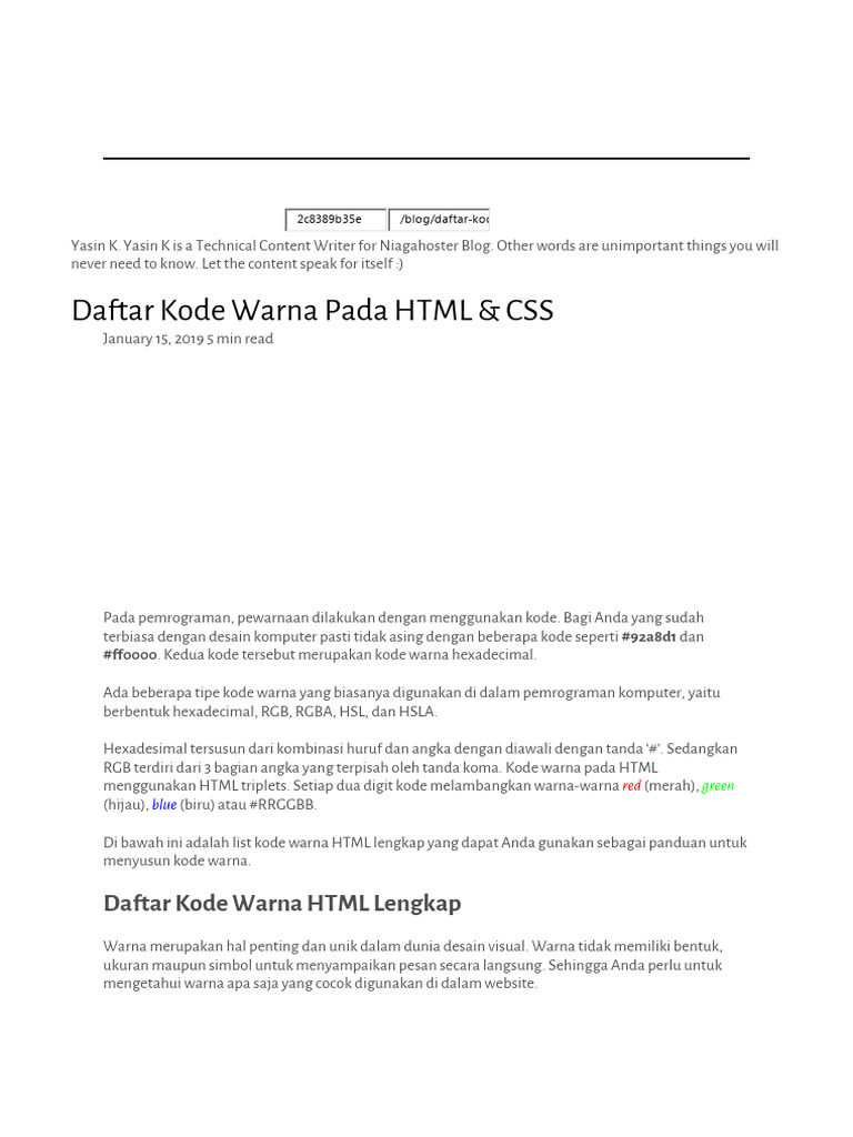 Daftar Kode Warna Pada HTML & CSS | PDF