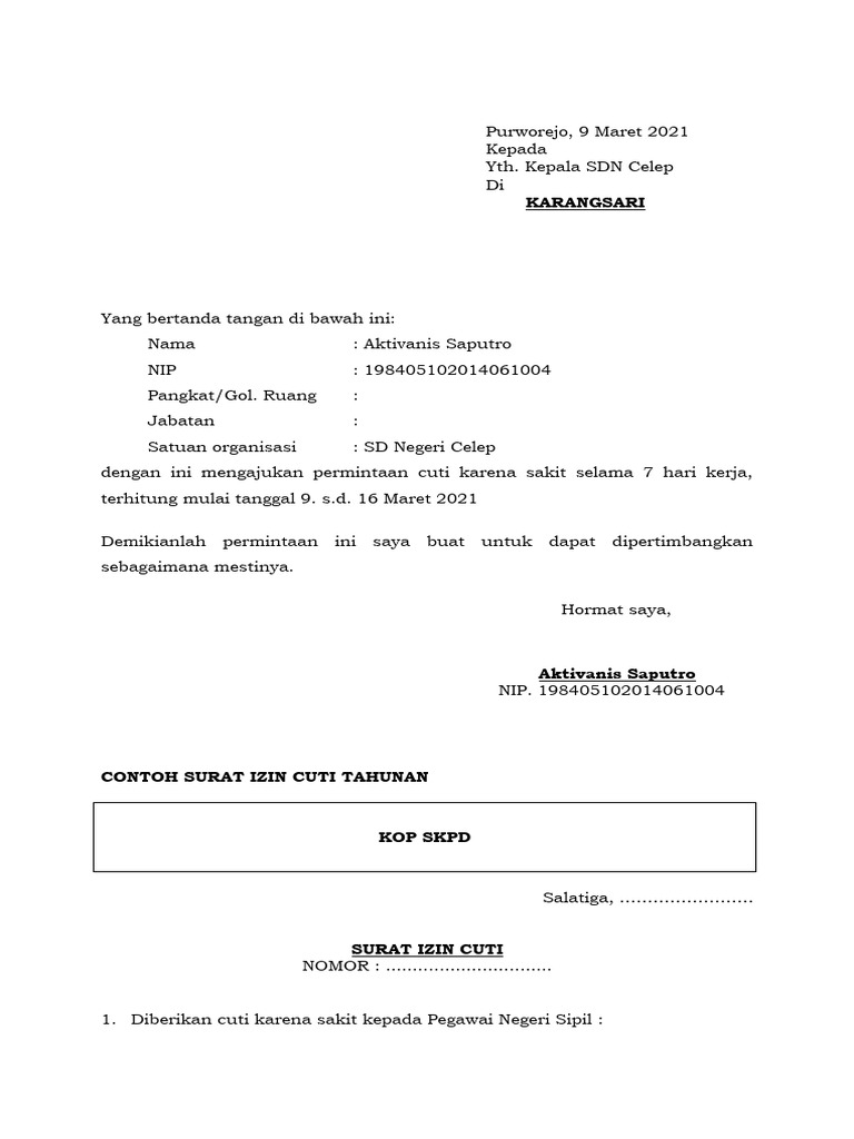 20161129083556contoh Format Cuti SKPD | PDF