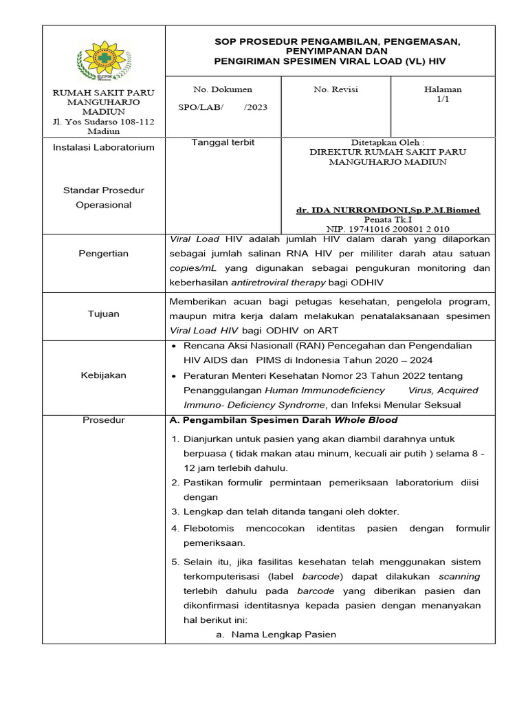 SOP Viral Load RSPM (AutoRecovered) | PDF