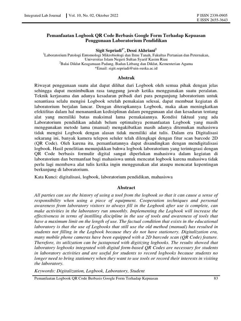 Pemanfaatan Logbook QR Code Berbasis Google Form Terhadap Kepuasan ...