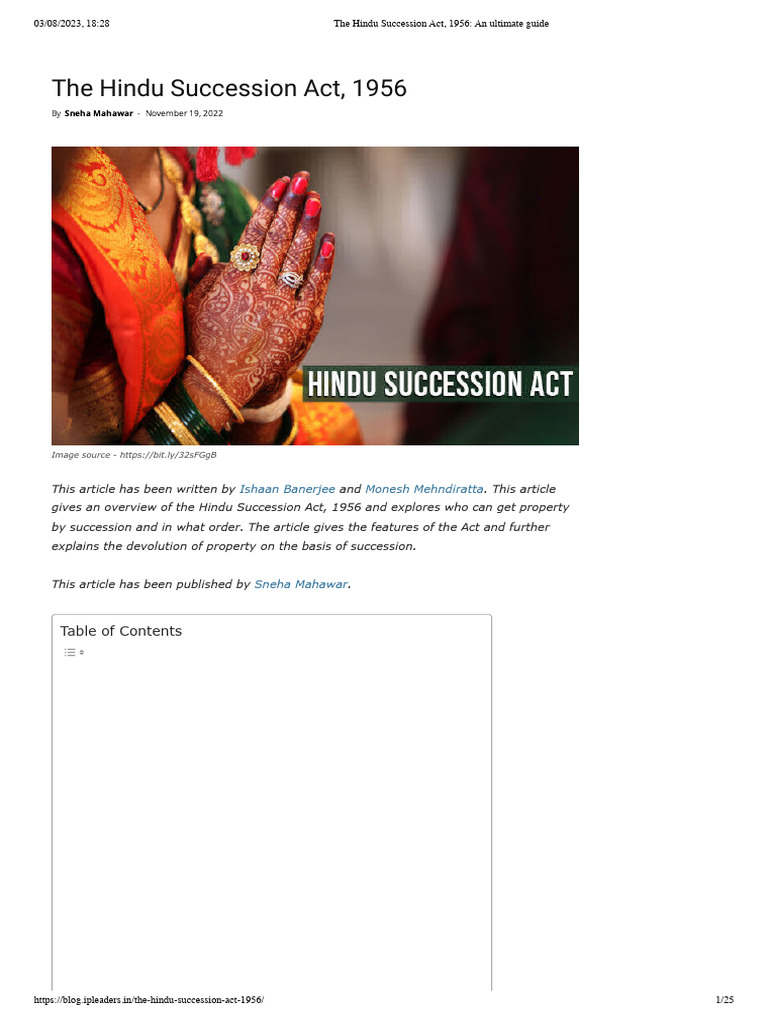 Hindu Succession Act 1956 Explained | PDF | Inheritance | Will And ...