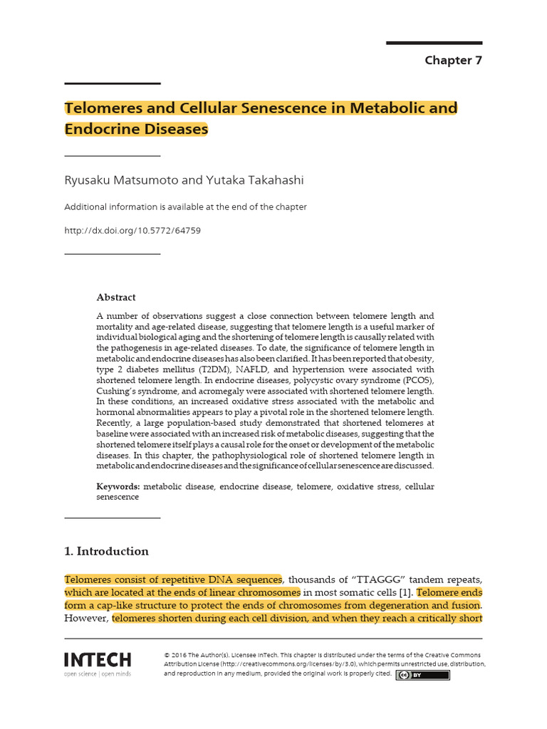 Telomeres and Cellular Senescence in Metabolic and Endocrine Diseases | PDF | Telomere | Cirrhosis
