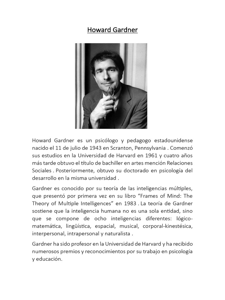Biografía de Howard Gardner y sus teorías | PDF | Ciencia y matemáticas