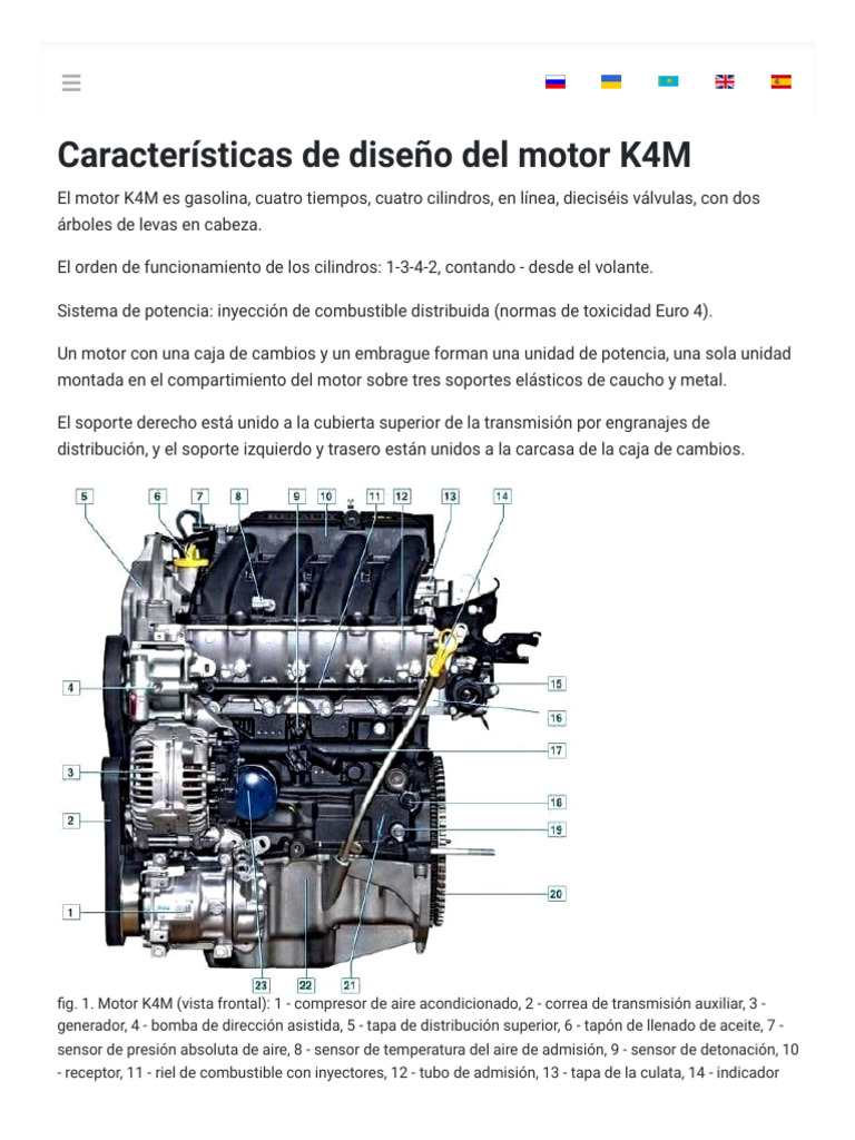 Características de Diseño Del Motor K4M | PDF | Pistón | Rodamiento (Mecánico)