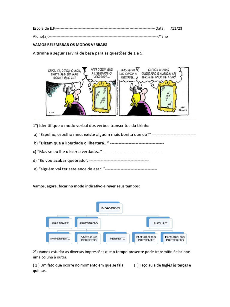 atividade com Verbos 7ano | PDF