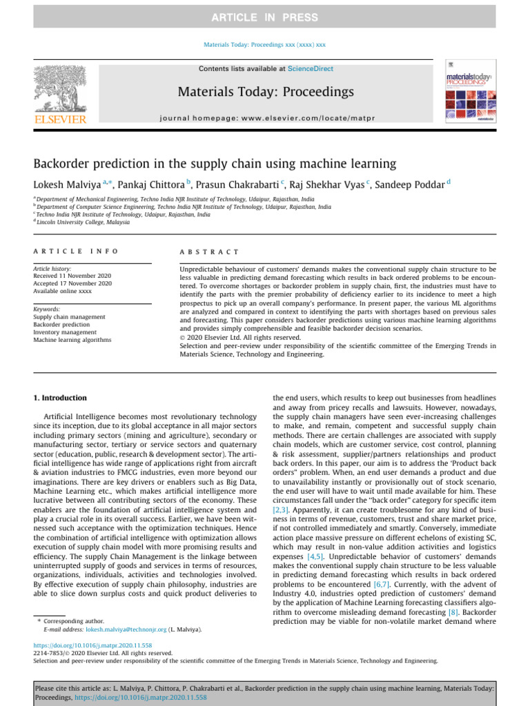 Backorder Prediction in The Supply Chain Using Machine Learning | PDF | Receiver Operating ...