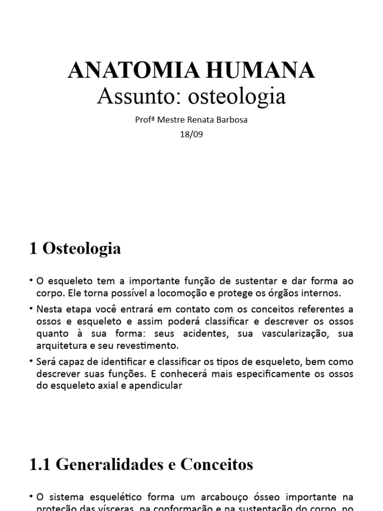 Aula 5 Osteologia - ANATOMIA HUMANA | PDF | Osso | Esqueleto