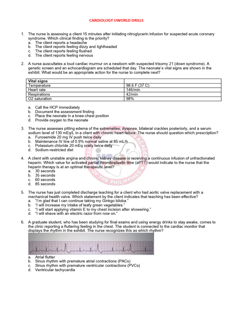 CARDIOLOGY Uworld | Download Free PDF | Blood Pressure | Heart