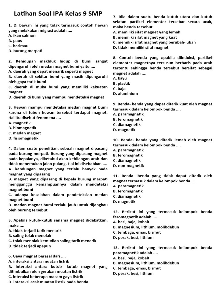 Latihan Soal IPA Kelas 9 SMP PAT Sem 2 | PDF | Teknologi & Rekayasa | Dewasa Muda