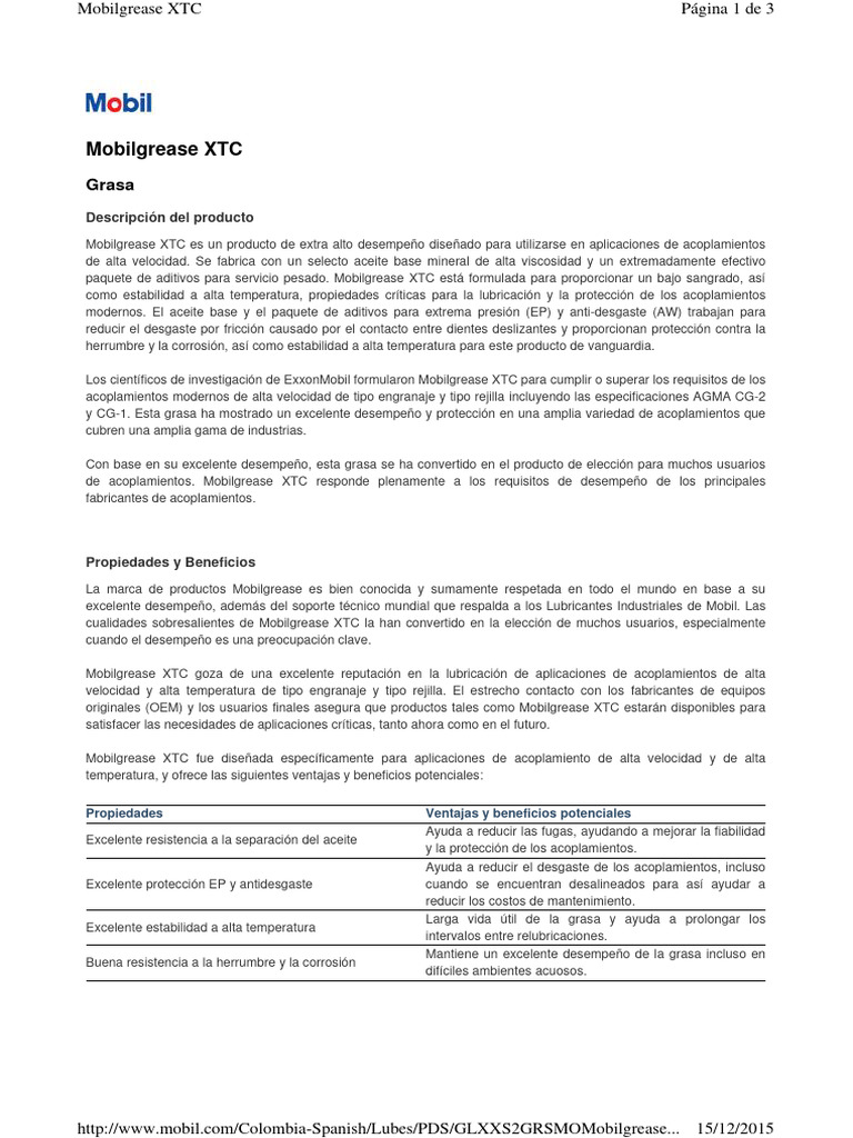 Mobilgrease XTC | PDF | Lubricante | Engranaje