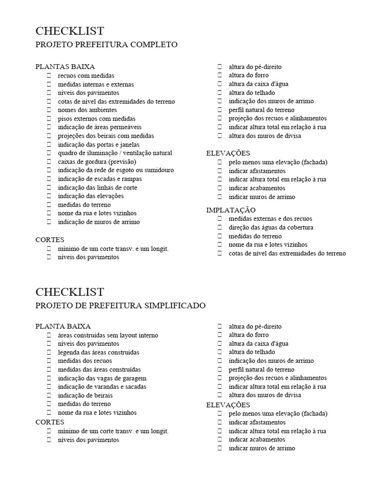 Checklist Projeto Prefeirura | PDF