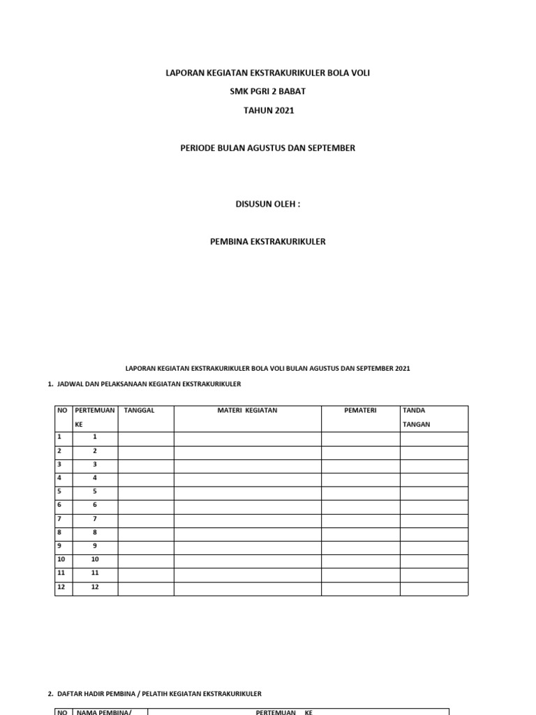 Laporan Kegiatan Ekstrakurikuler | PDF