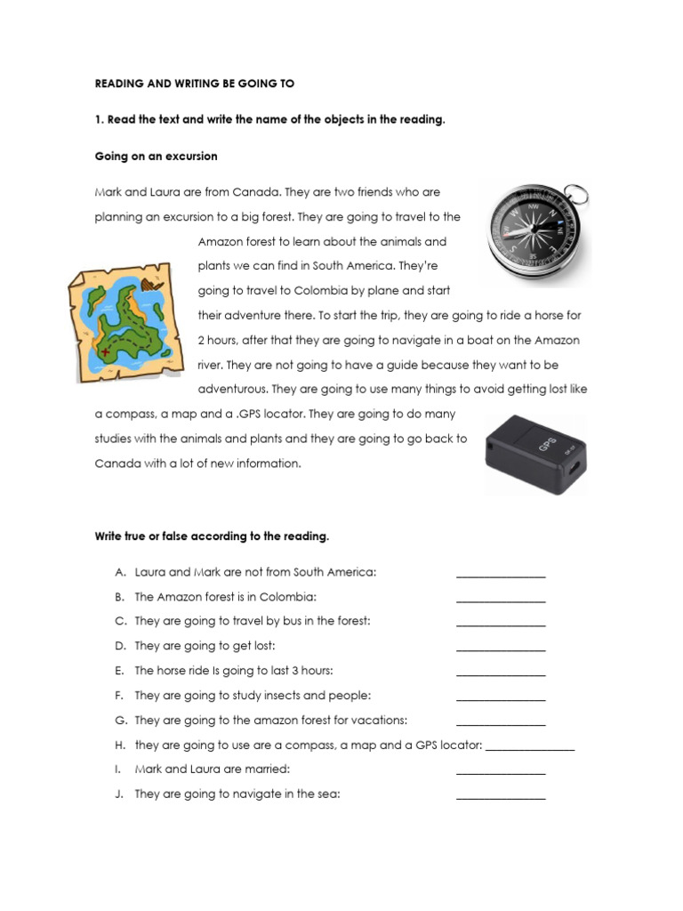 Reading and Writing Be Going To Reading Comprehension Exercises Writing ...
