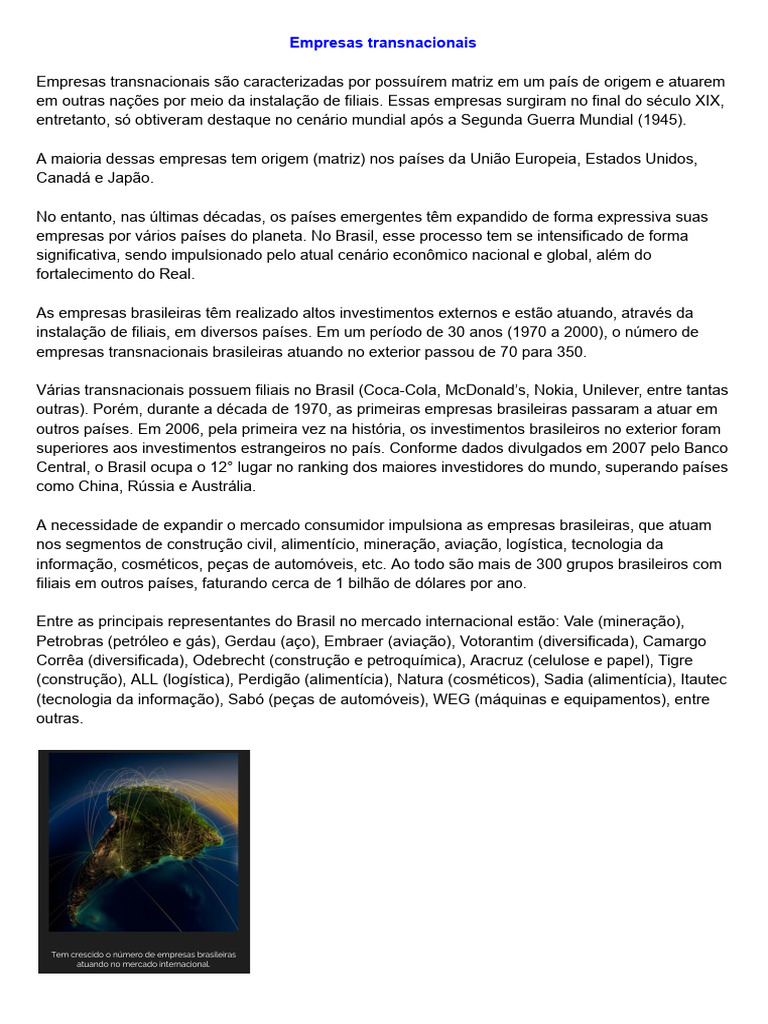 Empresas Transnacionais no Brasil | PDF | Negócios | Política