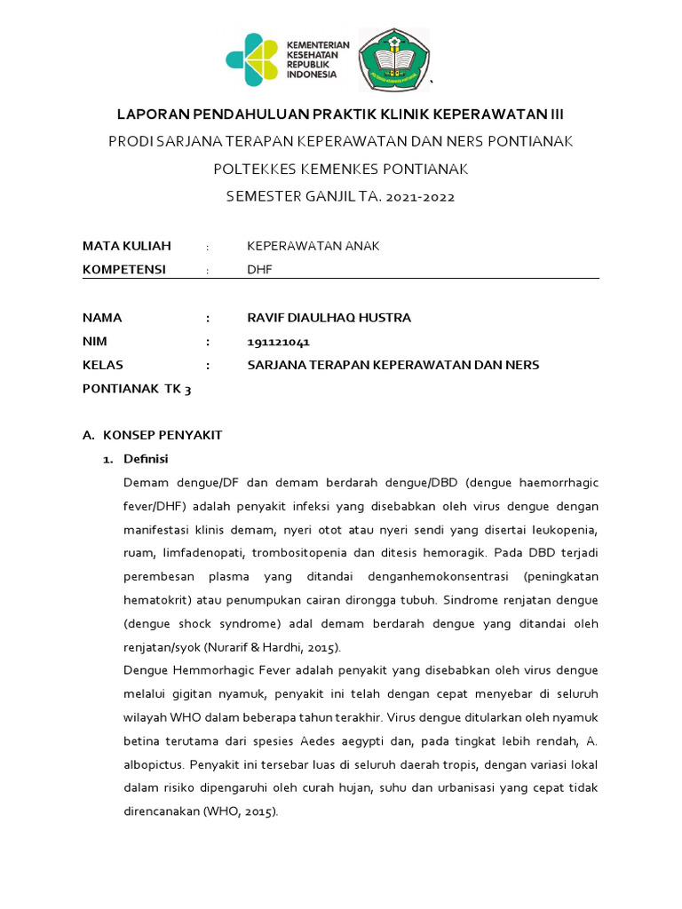 Laporan Pendahuluan DHF pada Anak | PDF