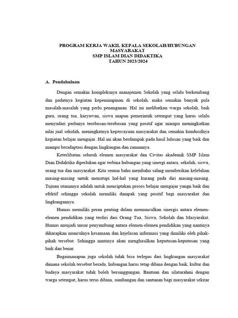 Program Kerja Waka Humas 2020 - 2021 | PDF