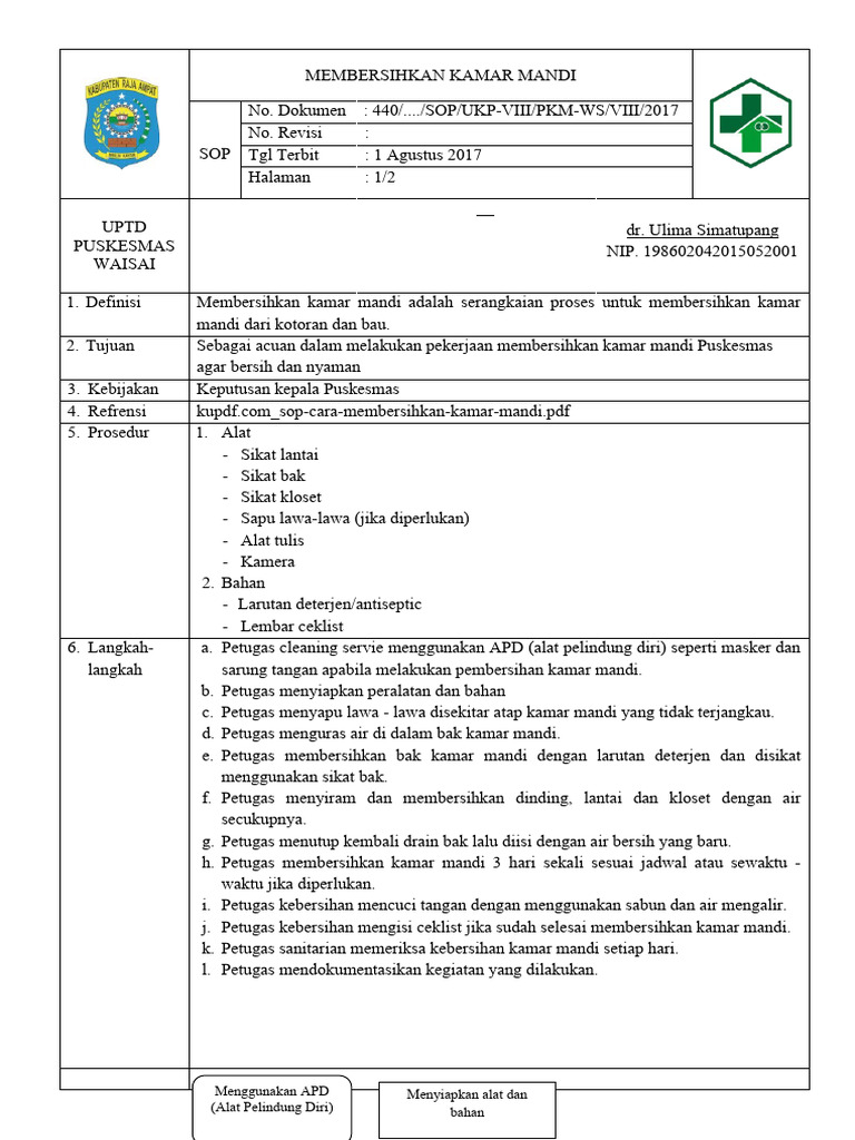 Sop Membersihkan Kamar Mandi | PDF | Griya & Taman