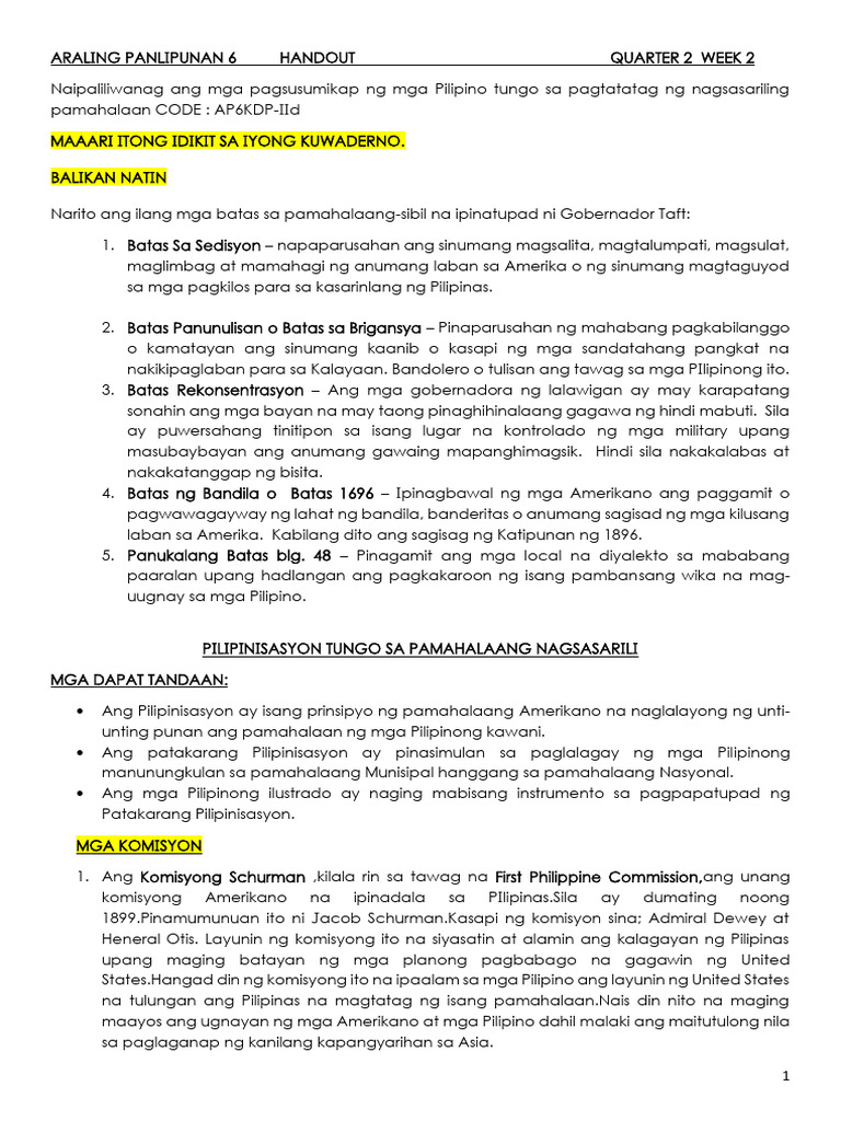 Ap6 Q2 Week 2 Handout | PDF