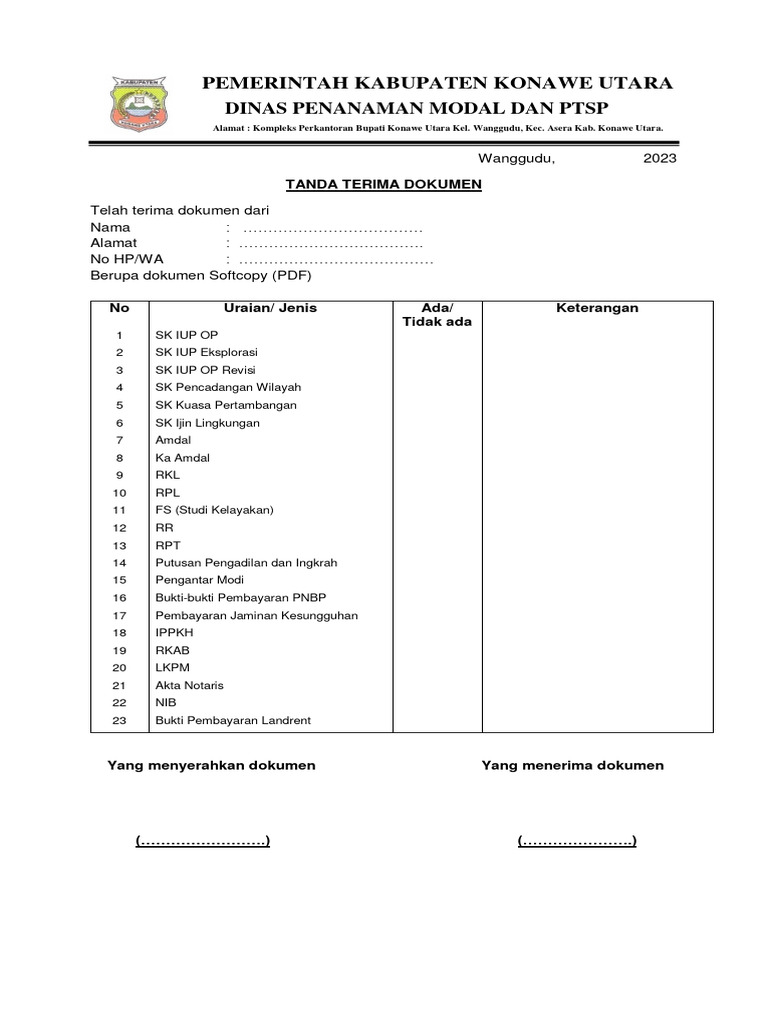 Contoh Tanda Terima Dokumen Excel | PDF