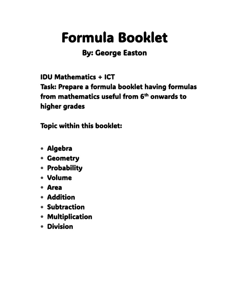Formula Booklet | PDF