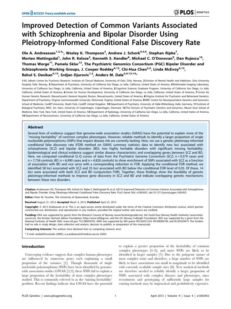 Andreassen Et Al 2013 Improved Detection Of Common Variants Associated With Schizophrenia