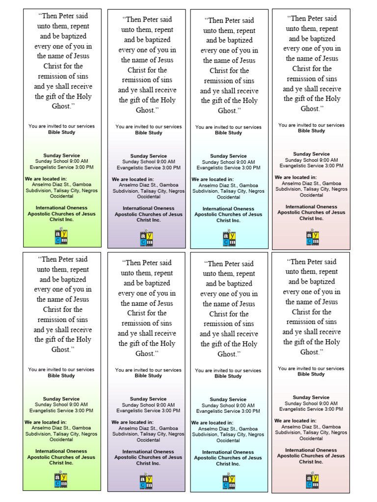 bookmark-1-back-3 | PDF | Oneness Pentecostalism | Baptism