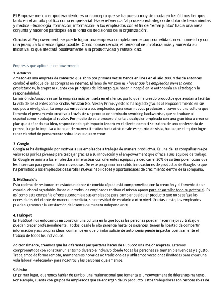 Empoderamiento | PDF | Empoderamiento | Business