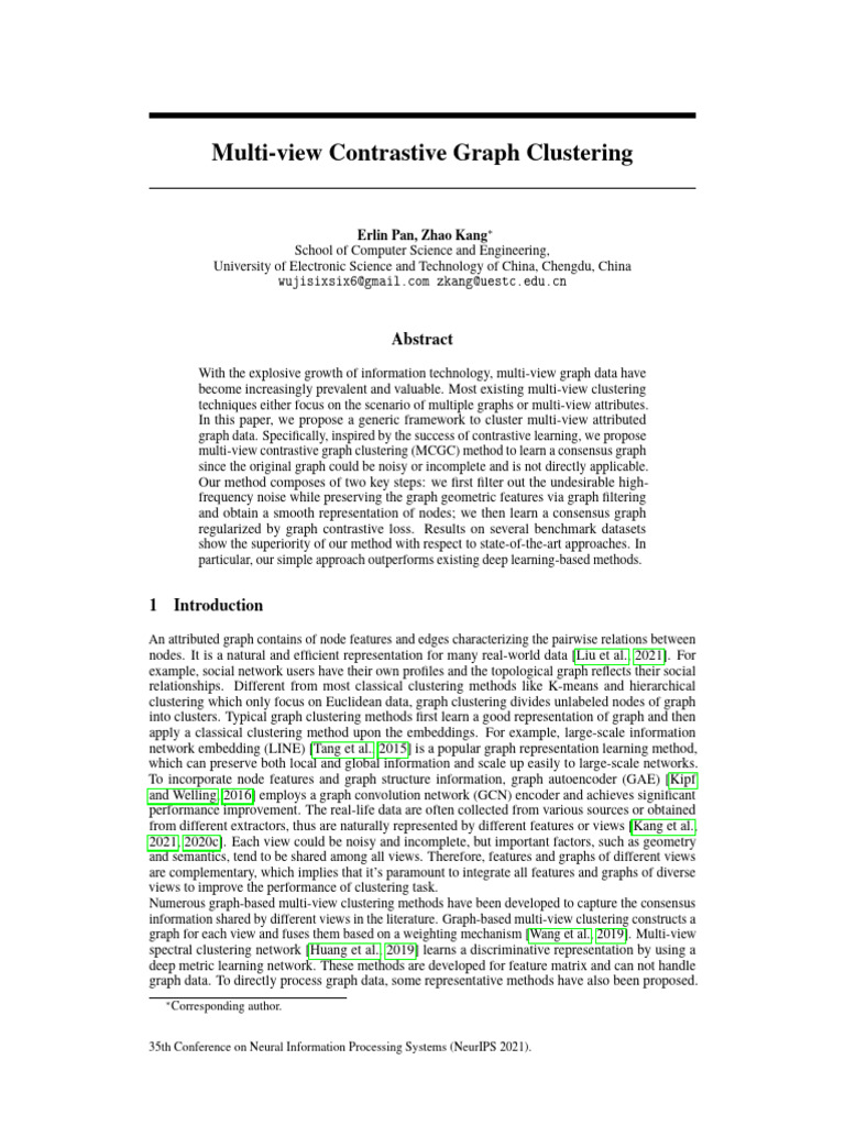 NeurIPS 2021 Multi View Contrastive Graph Clustering Paper | PDF ...