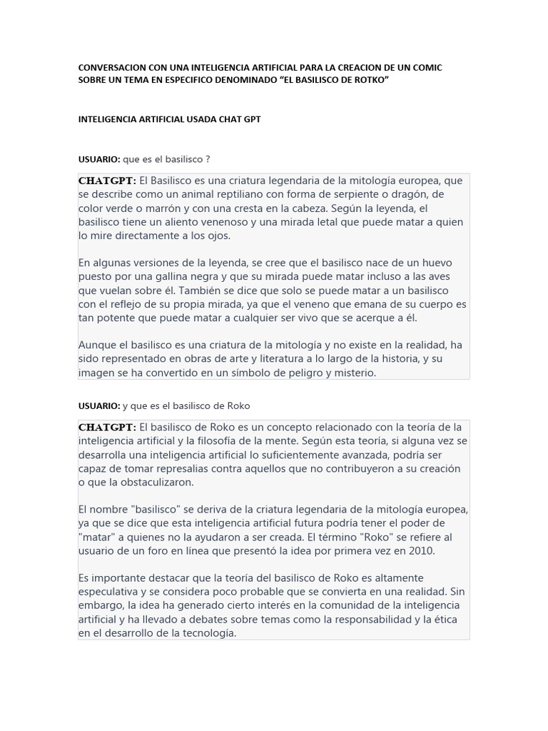 Conversacion Con Una Inteligencia Artificial para La Creacion de Un Comic Sobre Un Tema en ...