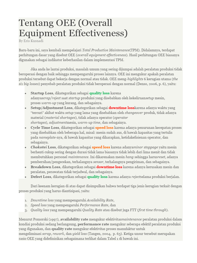 Oee Overall Equipment Effectiveness Pdf