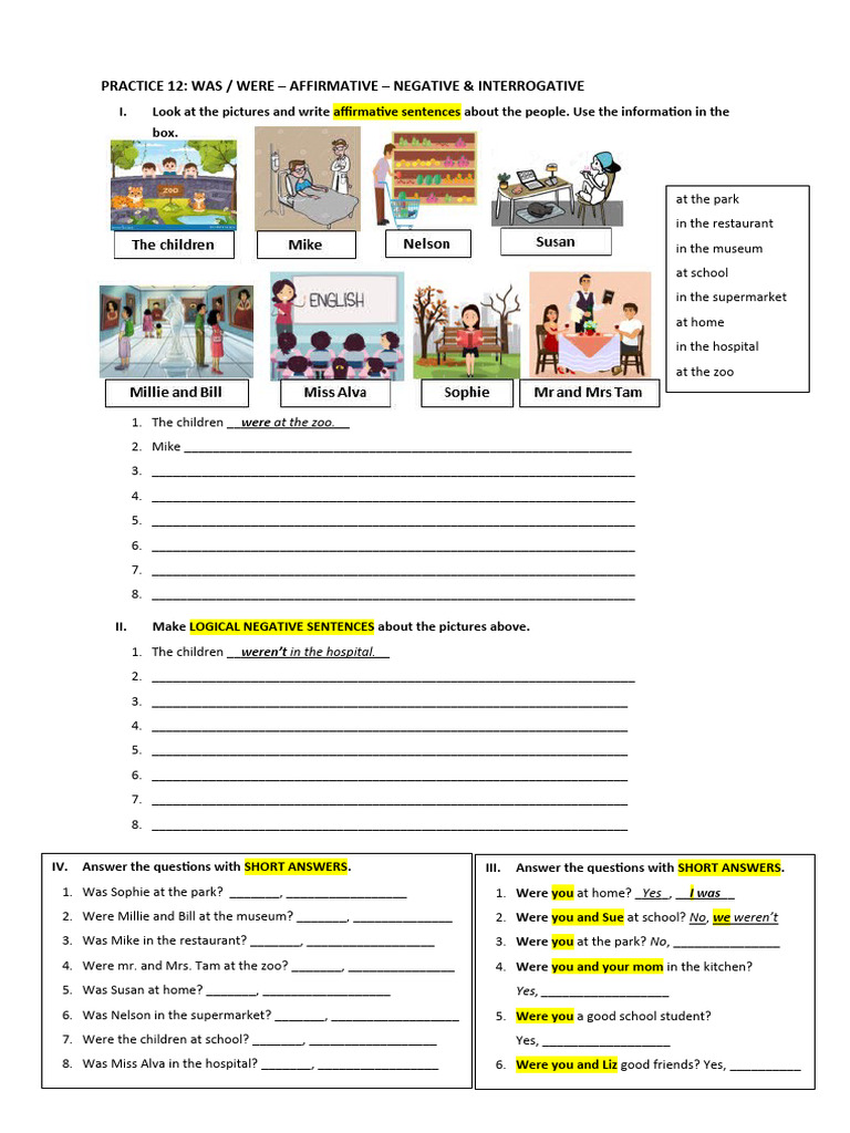 Practice 12 Was Were + - Questions | PDF | Human Communication ...