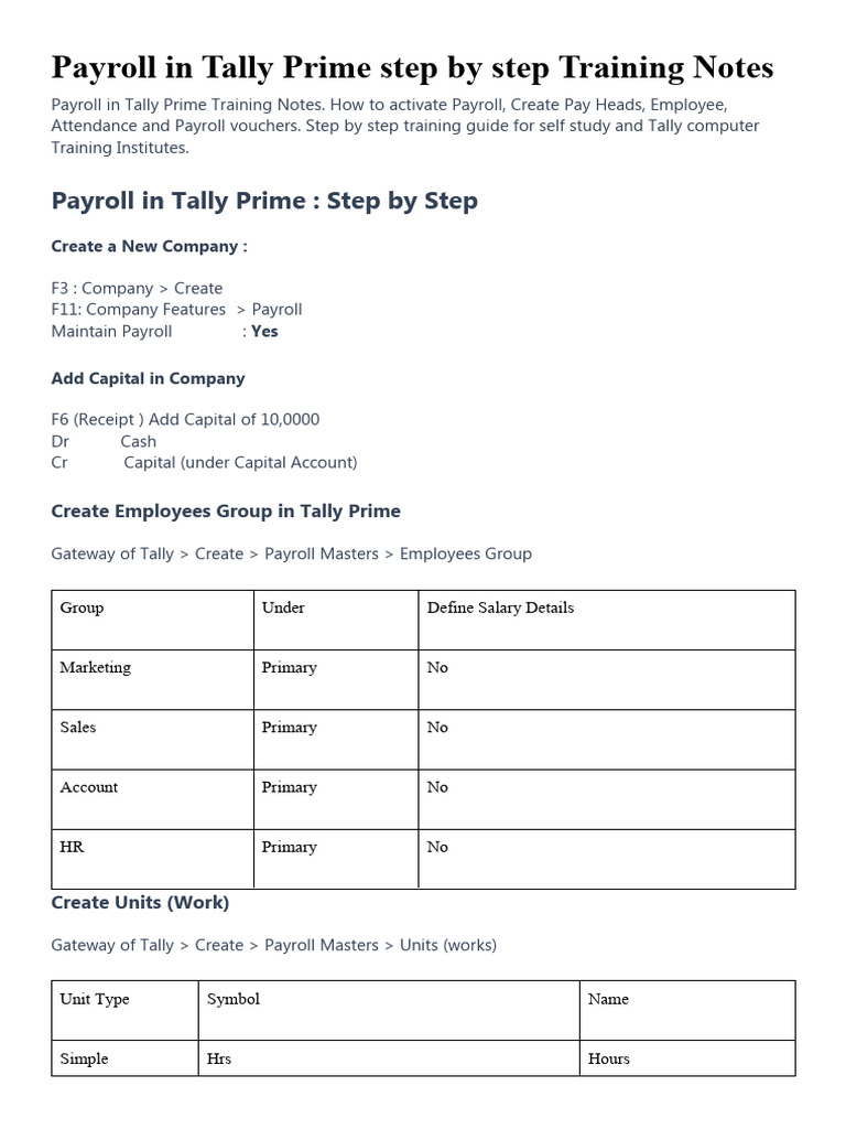 Payroll in Tally Prime Step by Step Training Notes | PDF | Payroll | Salary