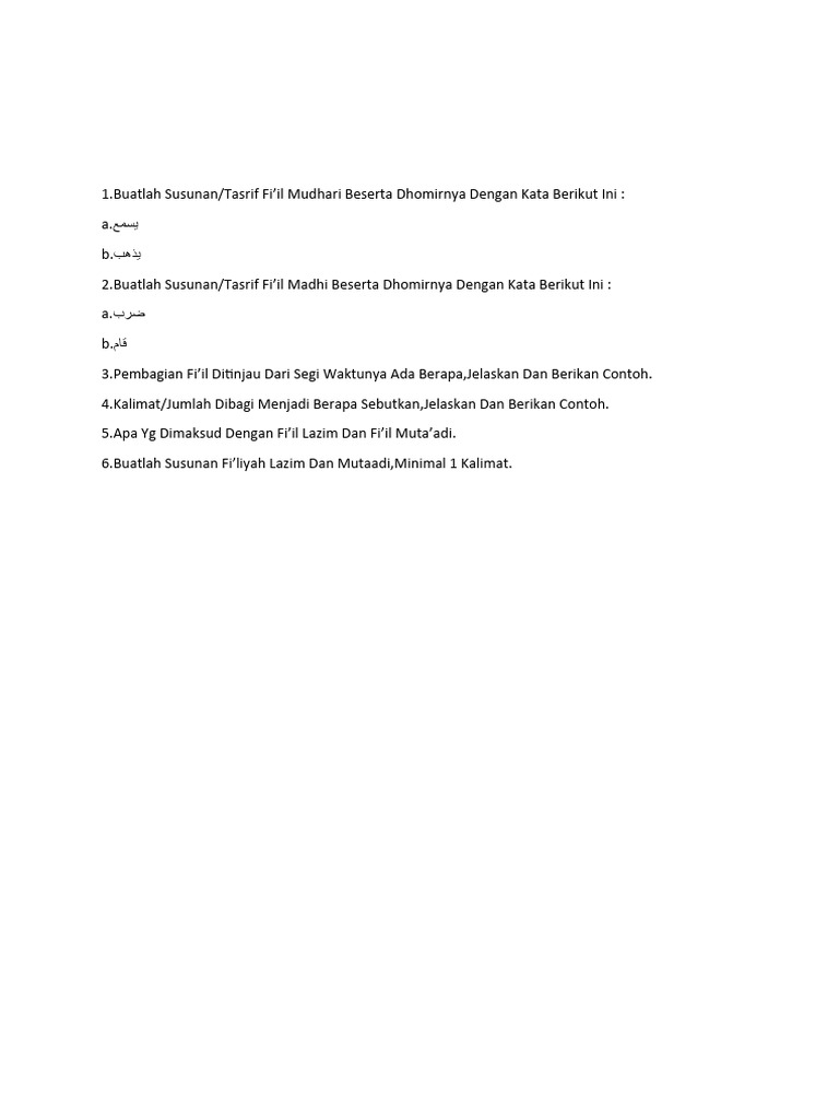 Soal Nahwu Shorof Kelas 1 | PDF