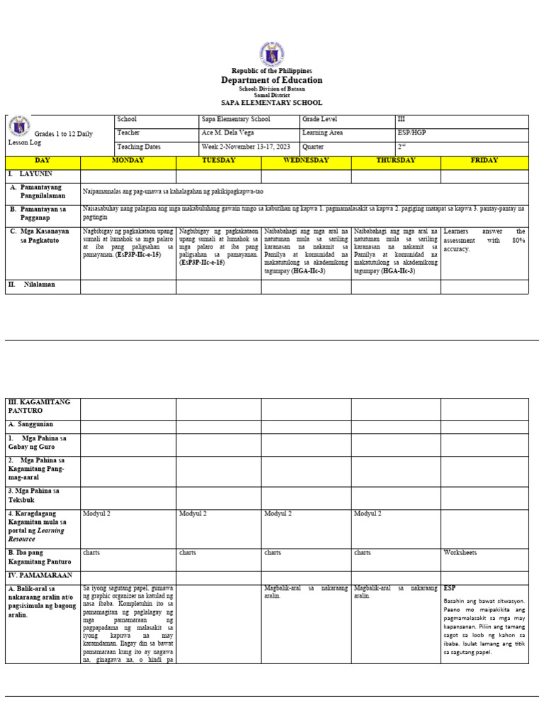 DLL Esp - HGP Week2 Quarter 2 | PDF