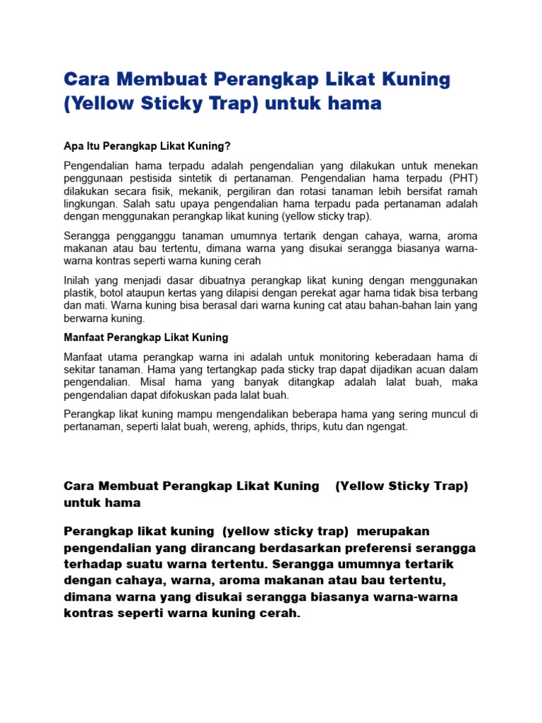 Cara Membuat Perangkap Likat Kuning | PDF