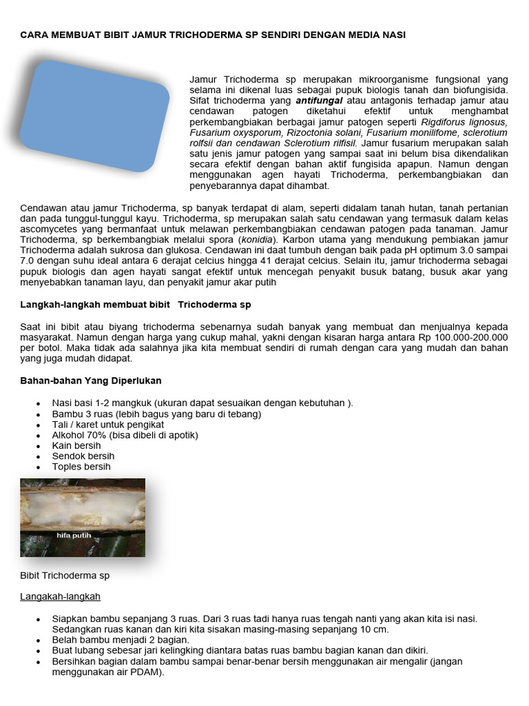 Cara Membuat Bibit Jamur Trichoderma SP Sendiri Dengan Media Nasi | PDF