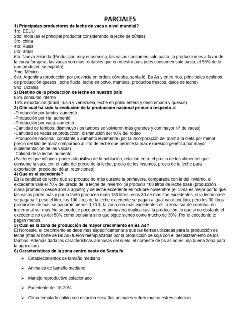Finales Parciales Resueltos Por Temas | PDF | Leche | Vacas