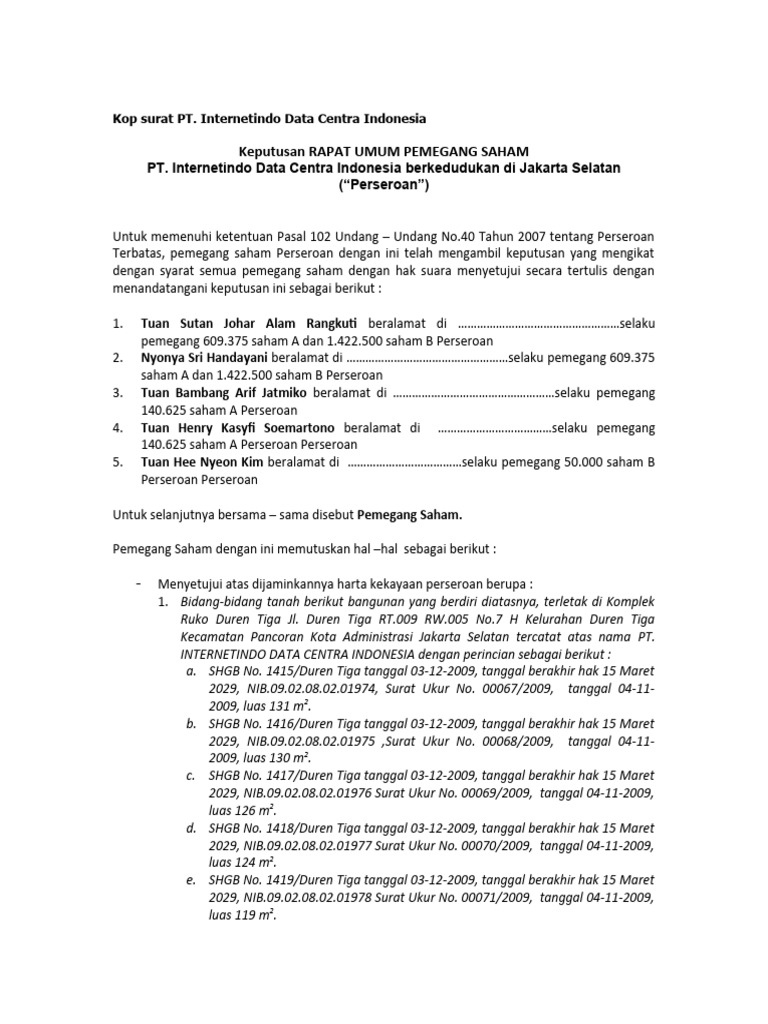 Surat Persetujuan RUPS | PDF