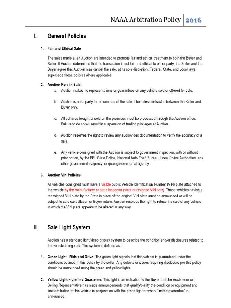 2016 NAAA Arbitration Policy Redline | PDF | Auction | Sales