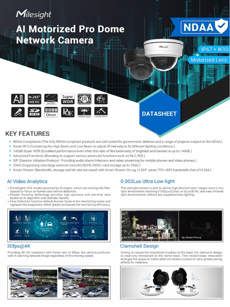 milesight-ai-motorized-pro-dome-network-camera-ndaa-e-Datasheet-en | PDF | Session Initiation ...