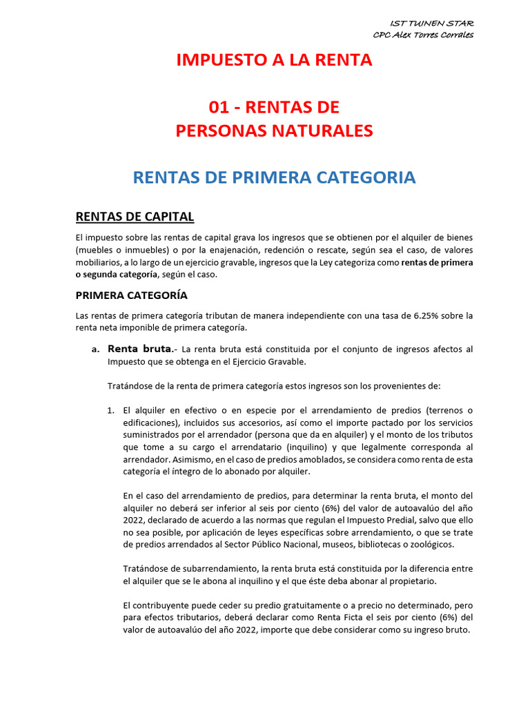 Impuesto a La Renta - Primera Categoria - Caso Practico | PDF | Propiedad | Impuestos