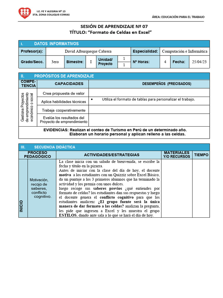 Modelo de SESION DE APRENDIZAJE - N°7 3er Año - 2023 | PDF | Maestros | Aprendizaje