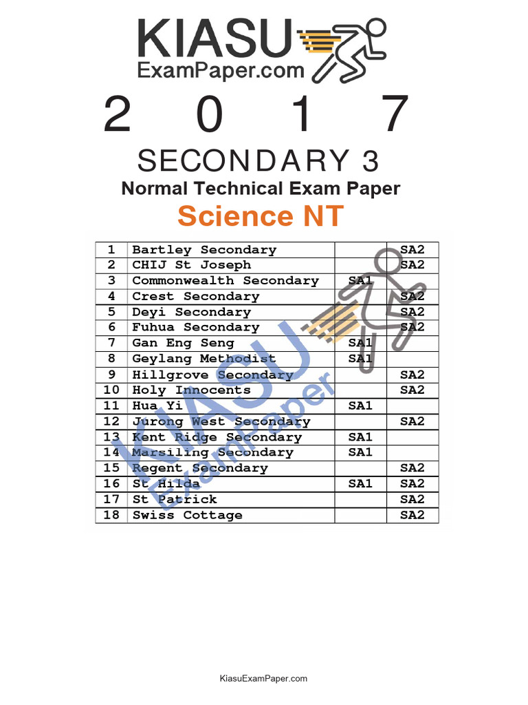 2017 Sec 3 Science NT 18s | PDF | Nutrients | Physical Sciences